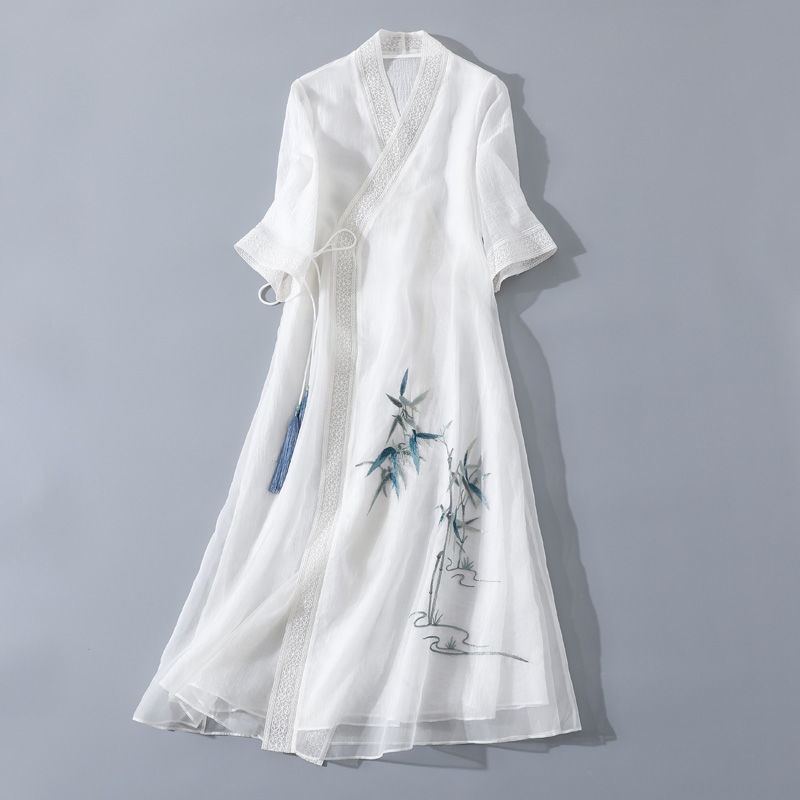 Jual 2022 summer new Chinese style tea clothes women's waist closed ...