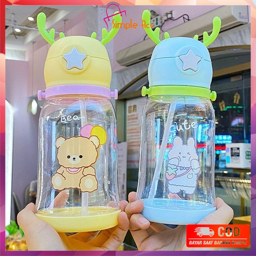 Jual DO-C302 Botol Air Minum Anak Sedotan 610ml Model Tanduk Rusa Lucu / Botol Minum Anak BPA ...