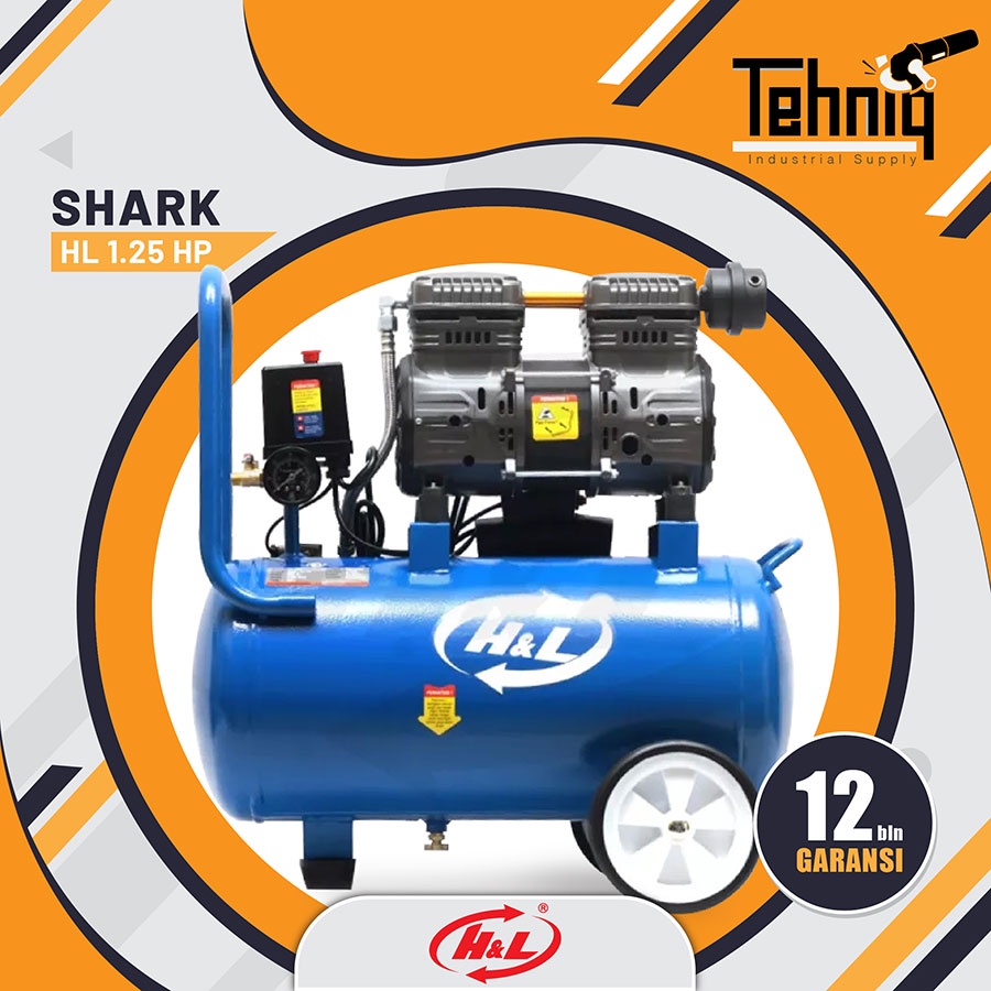 Jual Kompresor Angin Listrik H&L 1.25 HP 30 Liter Oilless Silent ...