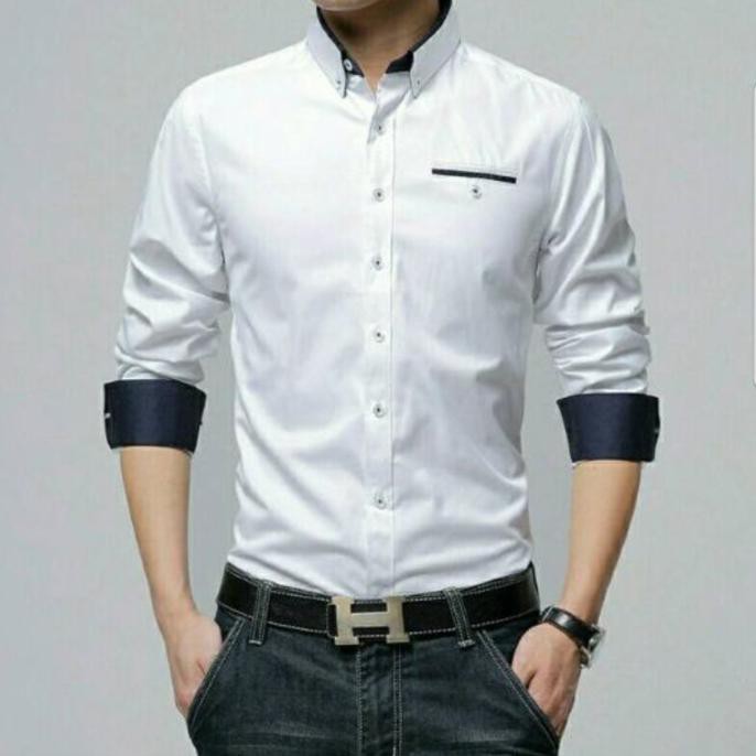 Jual HEM BOY PUTIH KERAH PUTIH KEMEJA PRIA LENGAN PANJANG KEMEJA COWOK ...