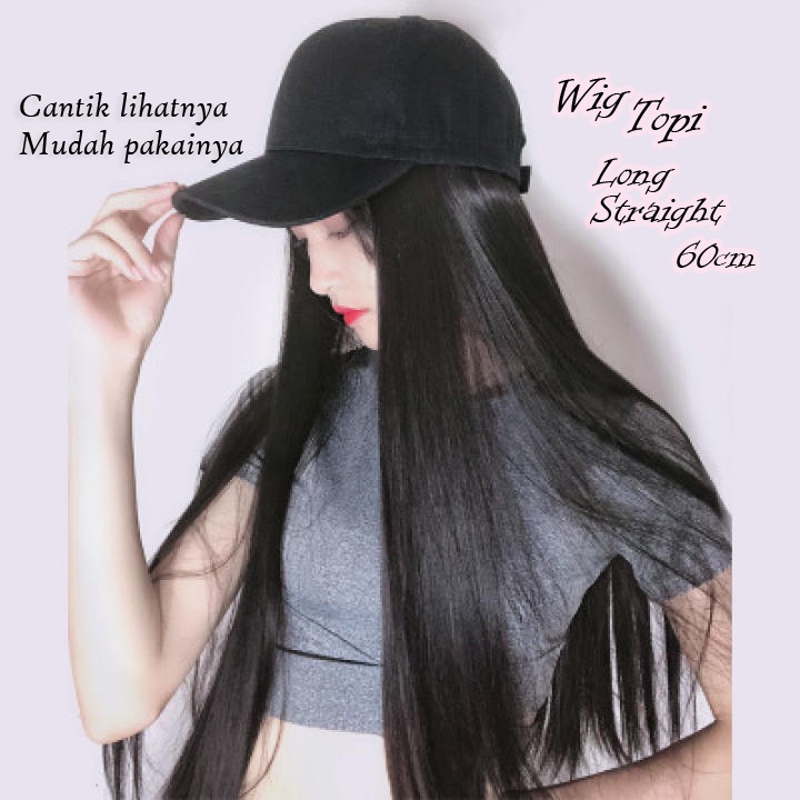 Jual New Topi Wig Rambut Lurus Wanita Korean Version / Wig Hat Women's ...