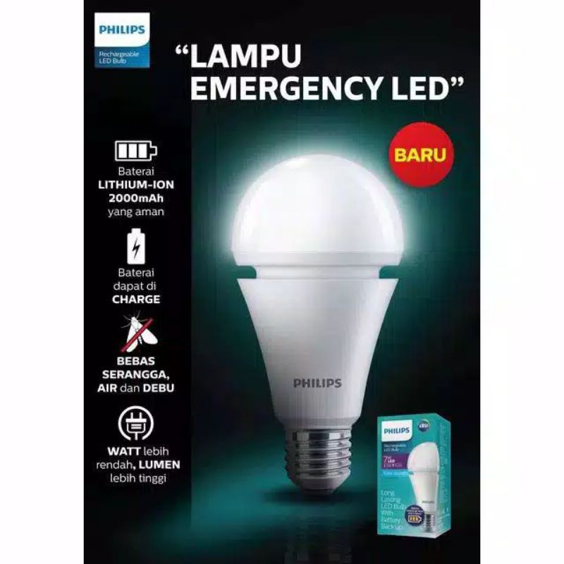 Jual bohlam/lampu led philips emergency AC/DC 7,5watt-9watt | Shopee ...