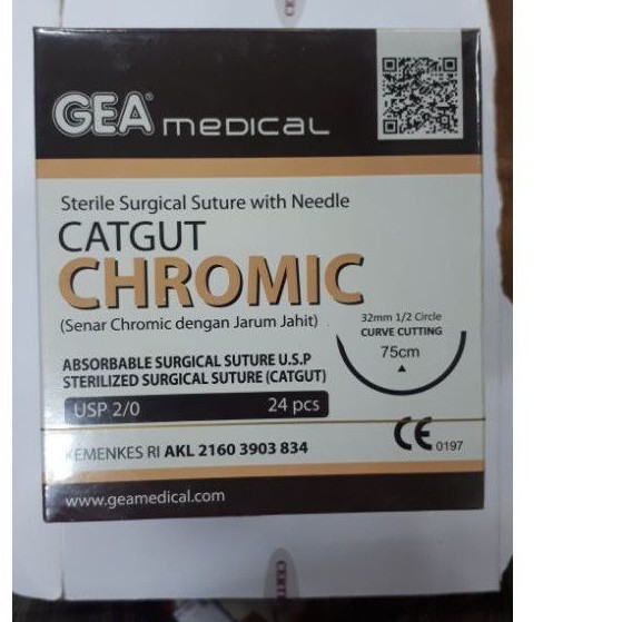 Jual Catgut Chromic USP 2/0 GEA Medical / Benang+Jarum isi 24pcs ...