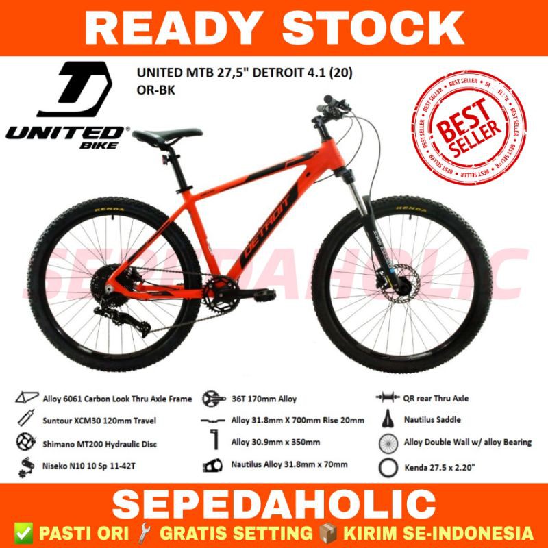 Jual Sepeda Gunung 27.5" UNITED DETROIT 4.1 Alloy 10 Speed Rem Hidrolik ...