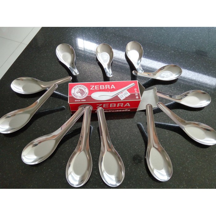 Jual SENDOK BEBEK / CHINESE SPOON ZEBRA STAINLESS STEEL 4CM ISI 12PCS ...