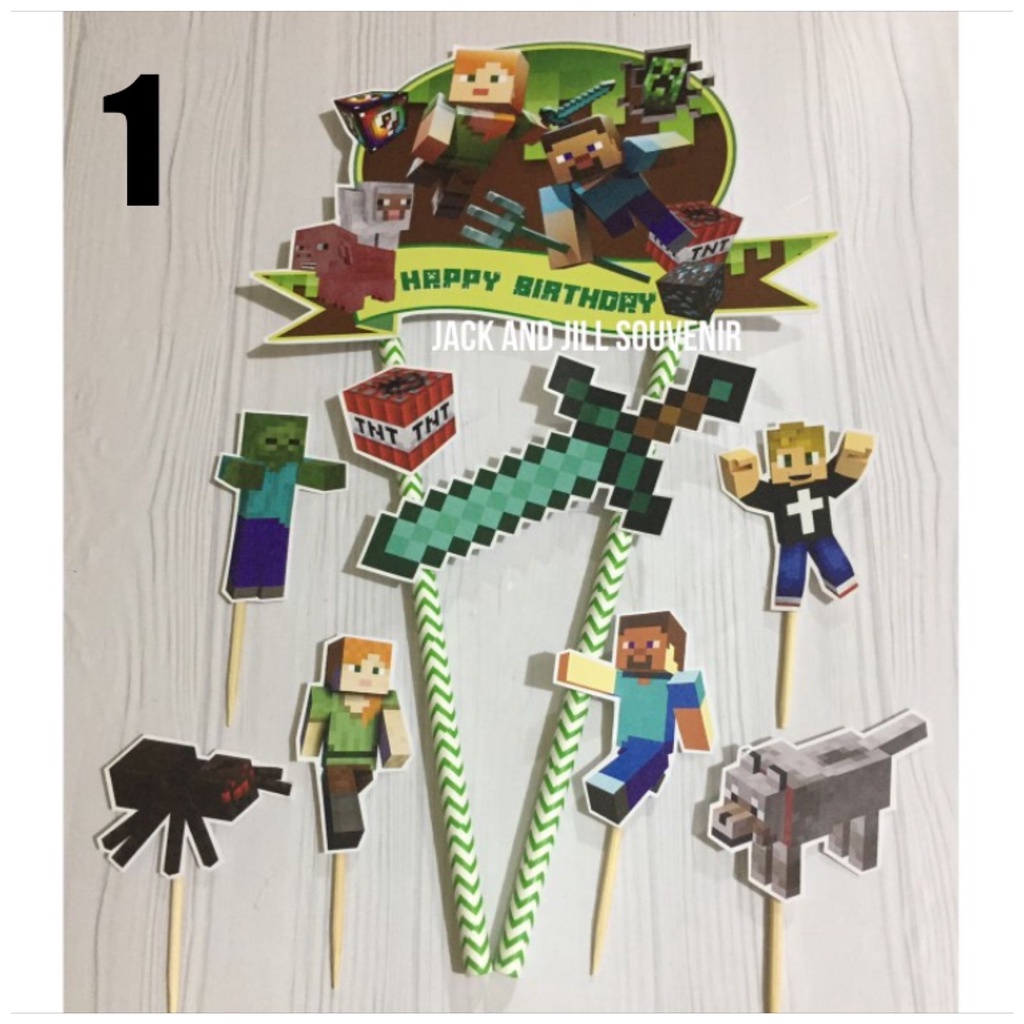 Jual cake topper minecraft - banner topper cake - tusukan kue - hiasan ...
