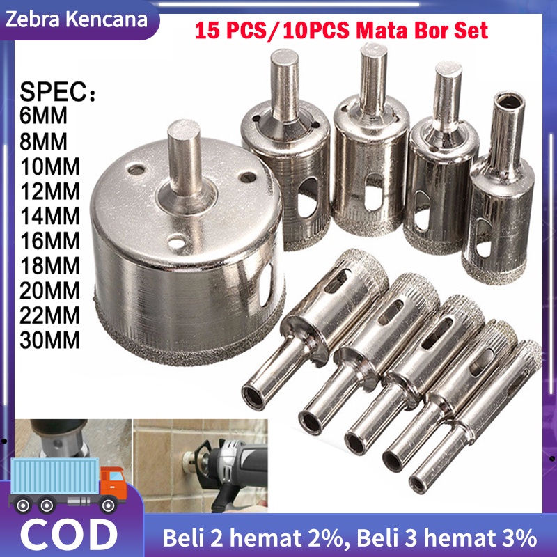 Jual 10/15pcs set Mata Bor Diamond Hole Saw Mata Bor Holesaw Diamond Bor Keramik Kaca Granit ...