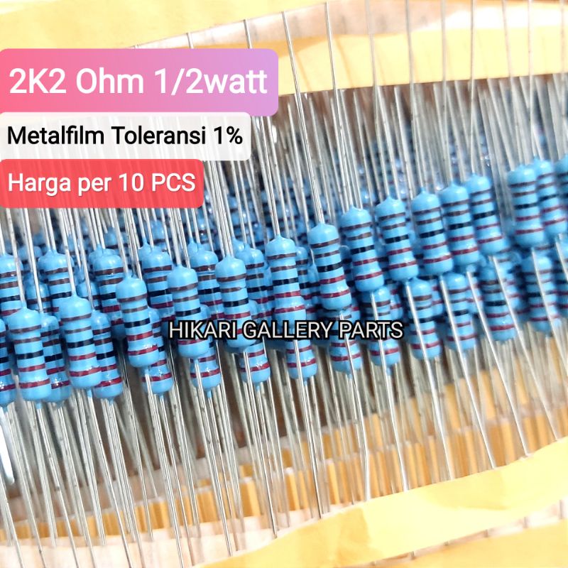 Jual 10 PCS RESISTOR METALFILM 2K2 OHM 1/2 WATT TOLERANSI 1% / 2K2 OHM 1/2W TOL 1% Metal Film ...