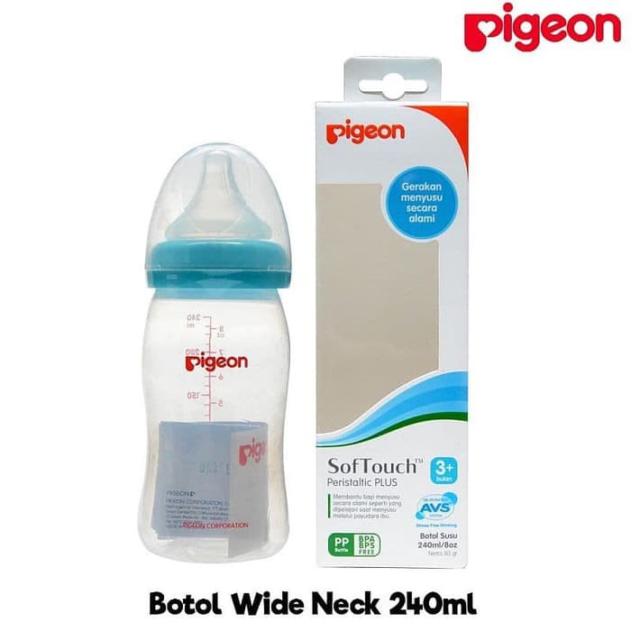 Jual PIGEON BOTTLE / BOTOL SUSU PERISTALTIC PLUS WIDE NECK 240 ML BOX | Shopee Indonesia