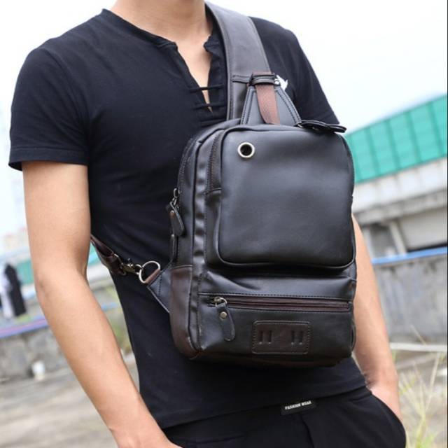 Jual SLING BAG PRIA / SLING BAG KULIT COWOK(MCIMBAT) | Shopee Indonesia