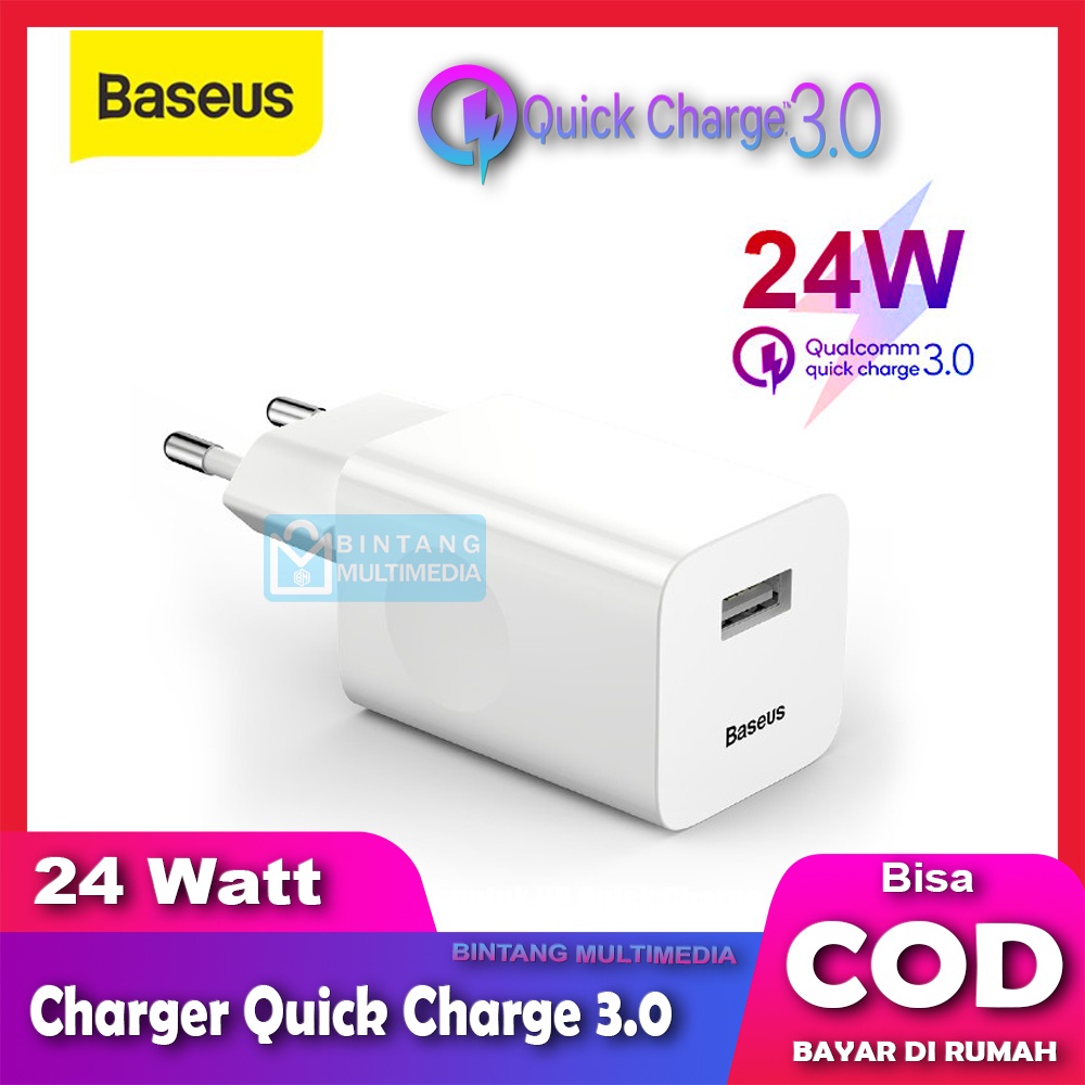 Jual Baseus Charger 24W 3A Quick Charge QC 3.0 Fast Charging Kepala Adaptor HP 24 Watt 1 USB ...