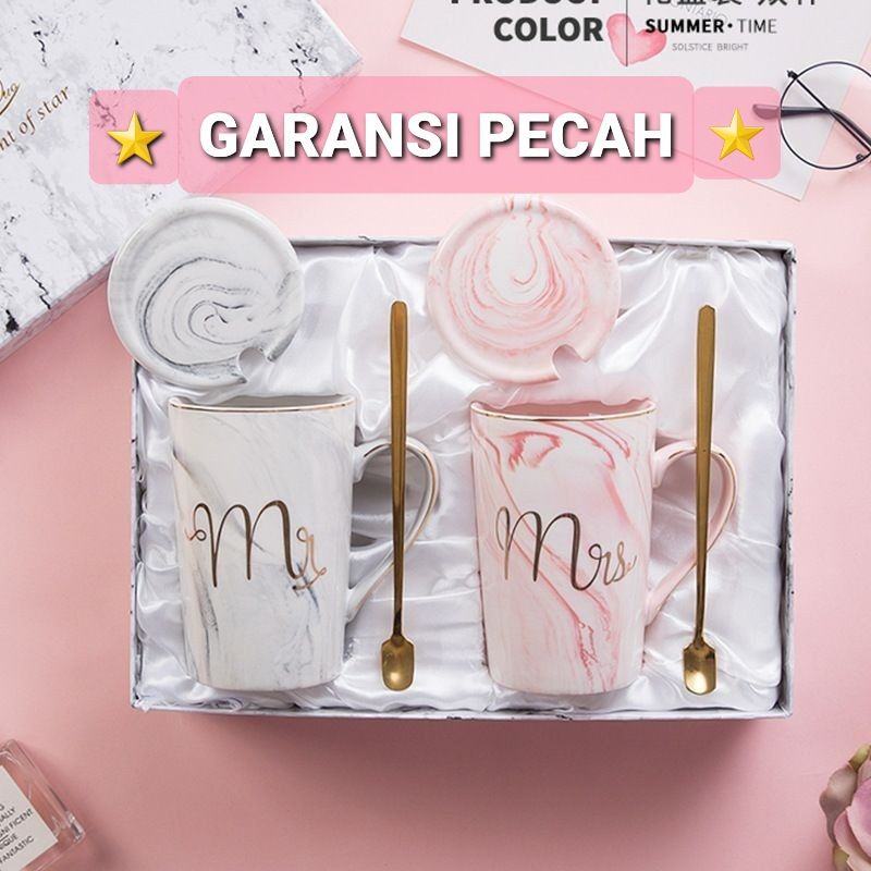 Jual Cangkir Gelas Couple Mr Mrs Mug Gelas Pasangan Marble Box Wedding ...