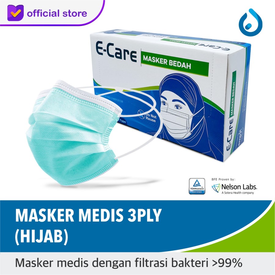 Jual Masker Medis 3Ply (Hijab) E-Care isi 30pcs | Shopee Indonesia