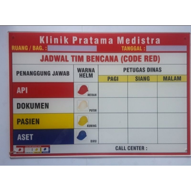 Jual Papan Akrilik Code Red | Papan Jadwal Tim Siaga Bencana | Red Code ...