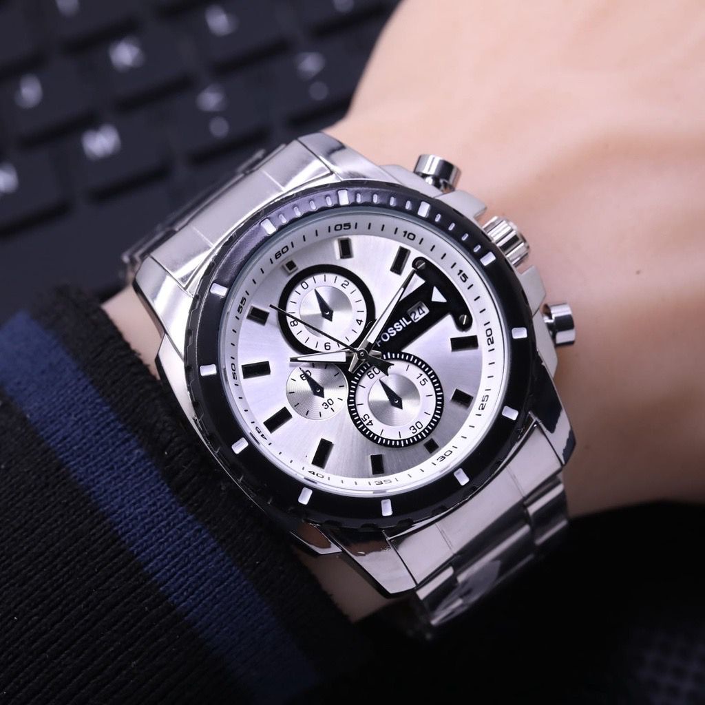 Jual Jam Tangan Pria 4 varian Sporty Tanggal Aktif Crono Variasi Rantai Stainless Free Box ...