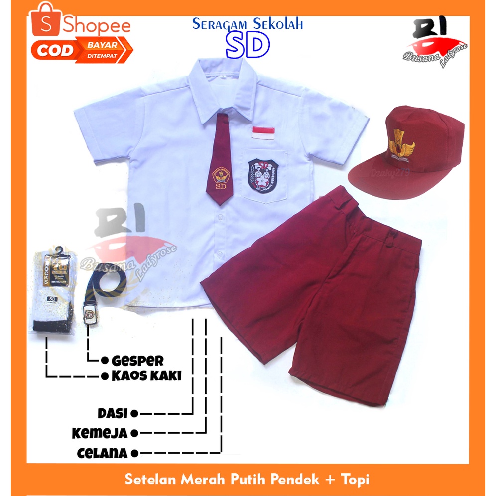 Jual Seragam sekolah sd merah putih setelan anak laki laki pendek FREE ...