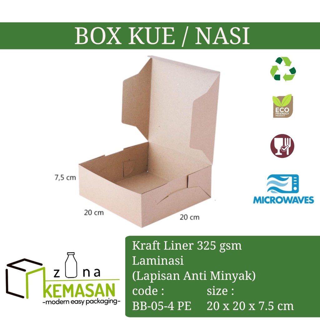 Jual BOX DUS KARDUS KOTAK MAKANAN NASI ROTI KUE SNACK 20x20x7.5 cm ...