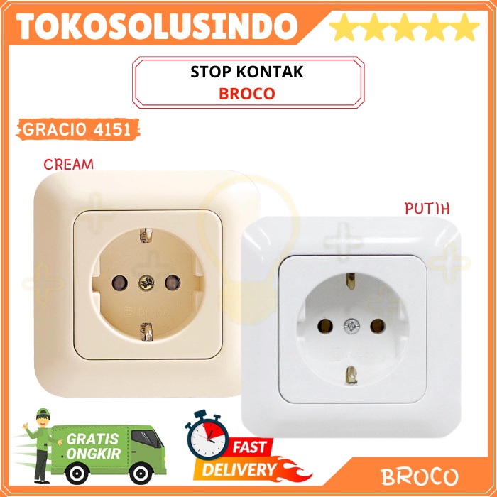 Jual Stop Kontak BROCO Tipe GRACIO (4151) CREAM / PUTIH, Colokan Tanam ...
