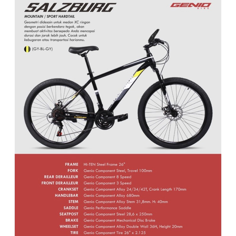 Jual SEPEDA MTB GUNUNG GENIO SALZBURG 26 INCH, DISC BRAKE, 24 SPEED ...