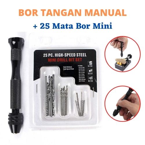 Jual Bor Tangan Manual HSS Twist Drills dengan 25 Mata Bor Mini ...