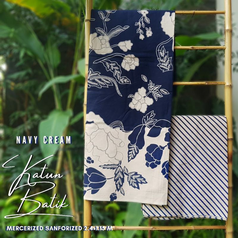 Jual kain batik sanforized motif daun bunga navy | Shopee Indonesia
