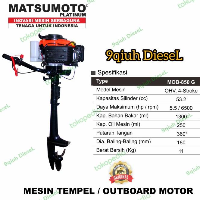 Jual Mesin Tempel Perahu Outboard 5 Hp 4Tk Matsumoto Mob 850G | Shopee Indonesia