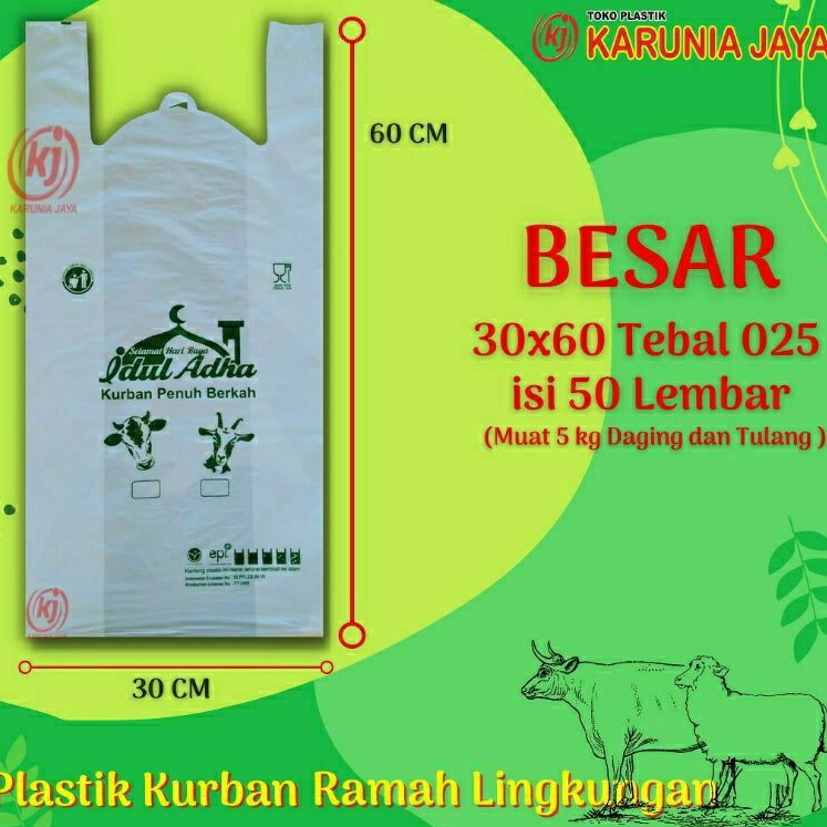 Jual Plastik Kurban Ramah Lingkungan ukuran BESAR 30x60 tebal 025, muat ...