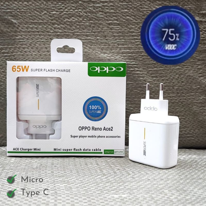 Jual TC CHARGER CASAN OPPO RENO ACE 65W ORIGINAL SUPER VOOC MICRO TYPE C | Shopee Indonesia