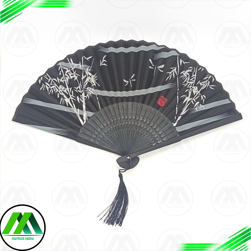 Jual Kipas lipat hitam tradisional cina motif gambar daun pohon ...