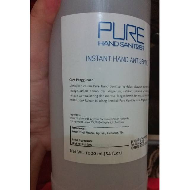 Jual PURE Hand Sanitizer 1000 ml /FREE botol 30ml /FREE VITACIMIN C ...