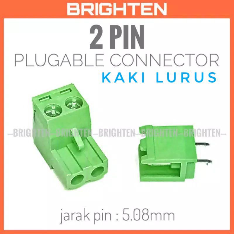 Jual Plugable Connector 2p Terminal Blok 2 pin Hijau Lurus 5.08mm ...