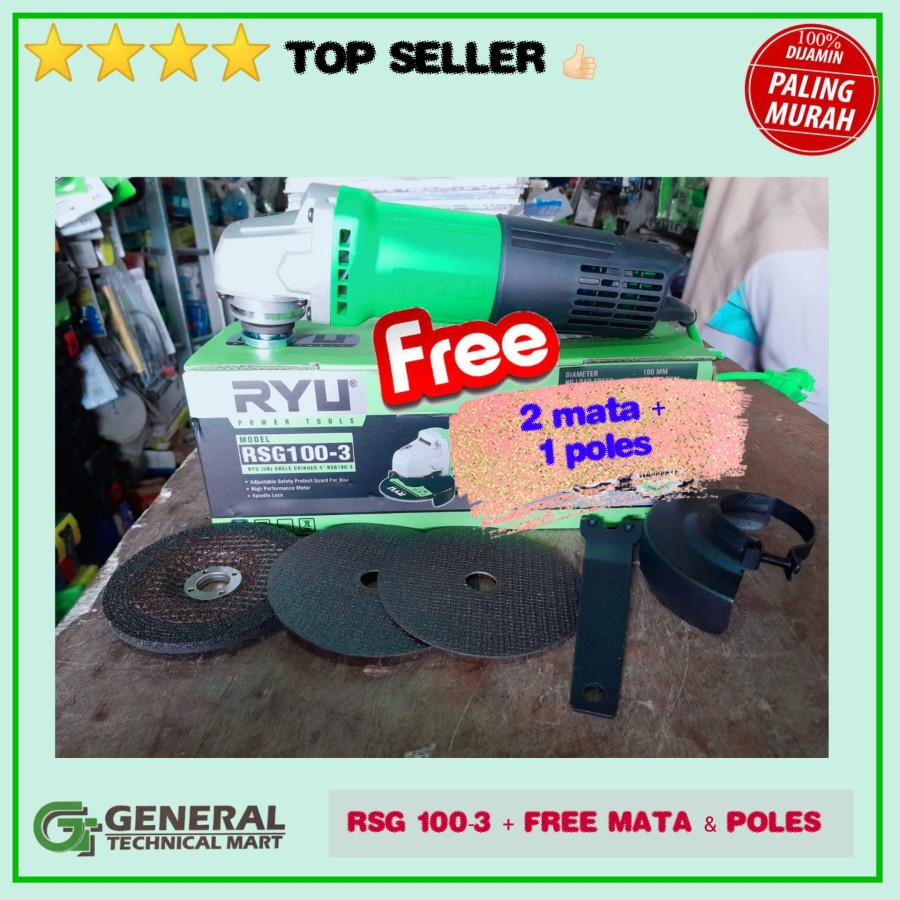 Jual Paket Mesin Gerinda Tangan Ryu Rsg 100-3 (FREE 2PCS MATA + 1 POLES ...