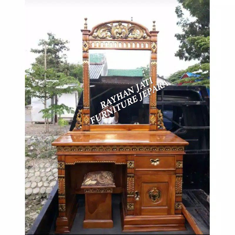 Jual meja rias jati ukiran rahwana furniture Jepara | Shopee Indonesia