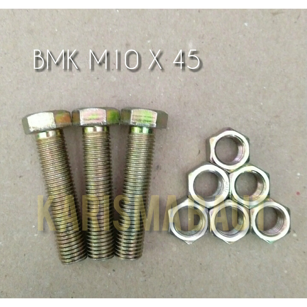 Jual [1 set baut+mur] BMK M10X45 (Baut Mur Kuning M10 x 45) | Shopee Indonesia