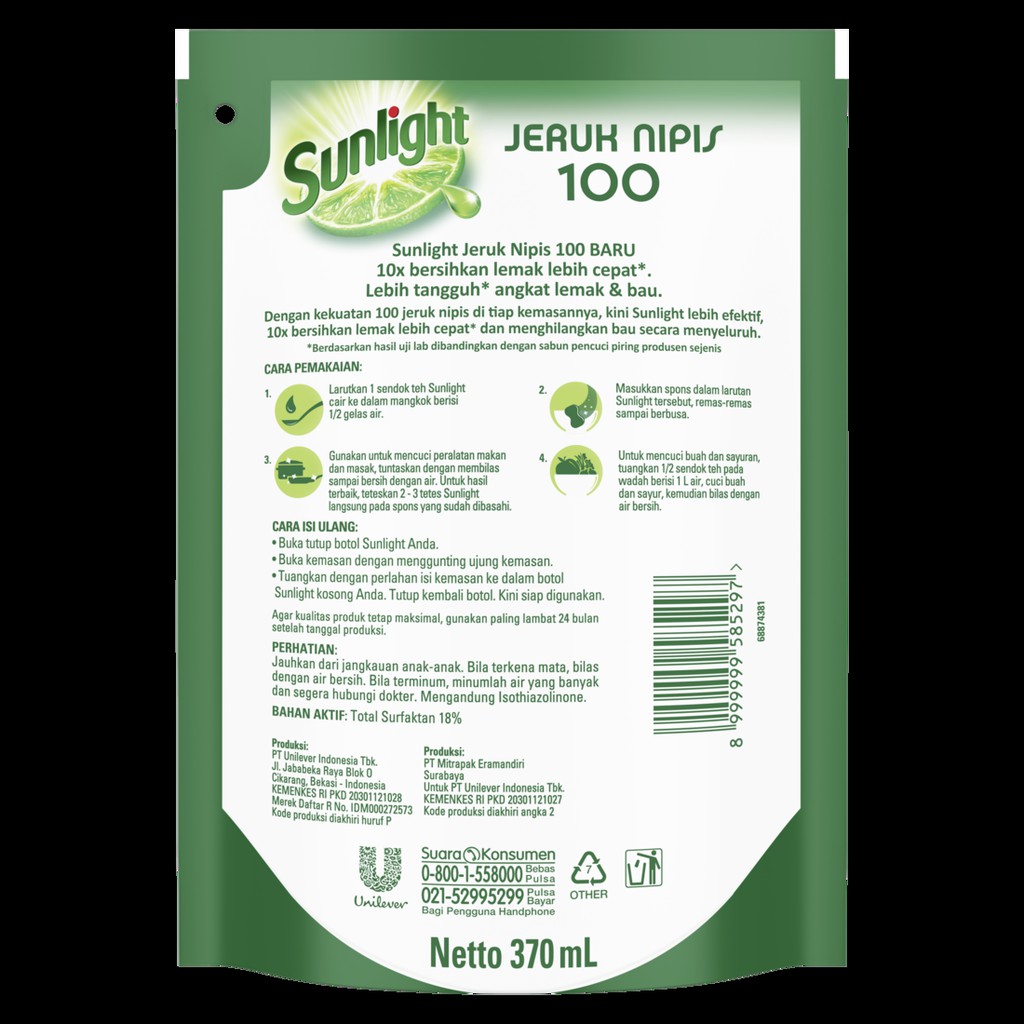 Jual SUNLIGHT SABUN CUCI PIRING JERUK NIPIS REFILL 375GR | Shopee Indonesia