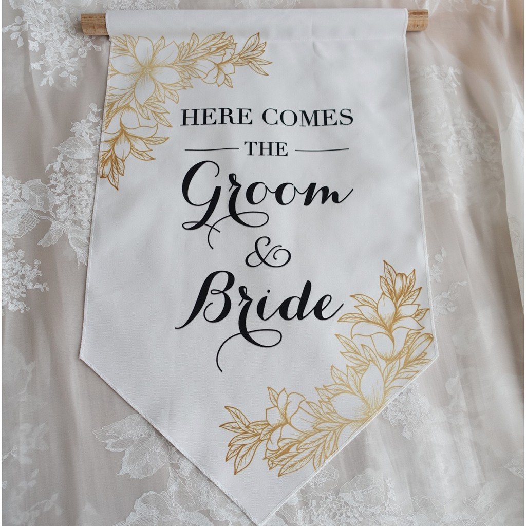 Jual Here Comes the Groom and Bride Flag Bendera Wedding Holy Matrimony ...