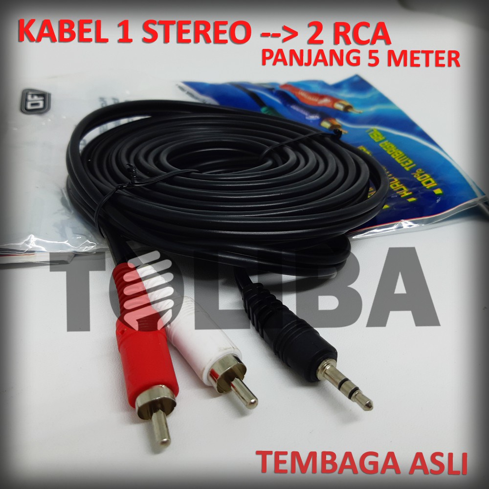 Jual kabel audio 1-2 jack aux stereo 3,5mm hp laptop ke rca 2 way tembaga 5 meter 5m / kabel ...