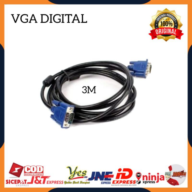 Jual [COD] KABEL VGA TO VGA DIGITAL MALE KE MALE TO MALE 3M UNTUK KE MONITOR KOMPUTER PC LAPTOP ...