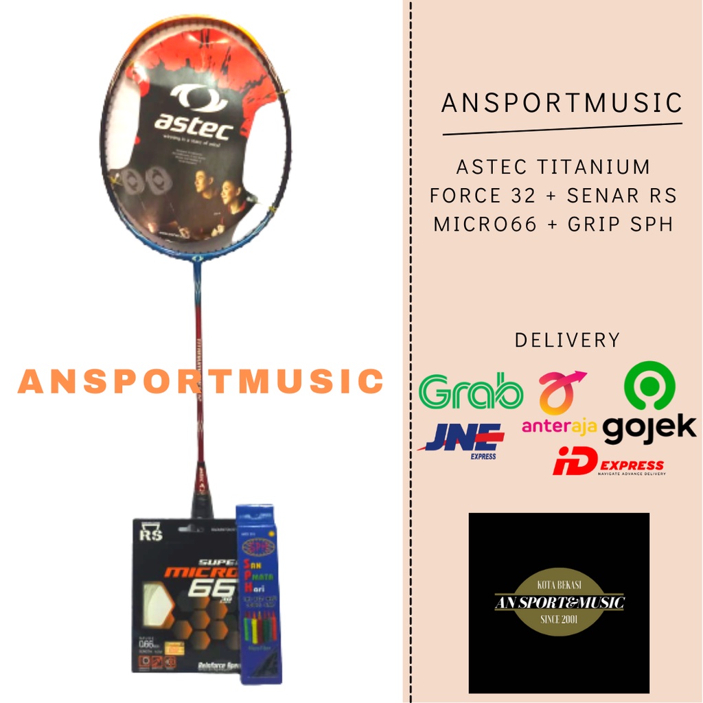 Jual Raket Badminton Astec Titanium Force 32 Free Senar & Grip Original ...