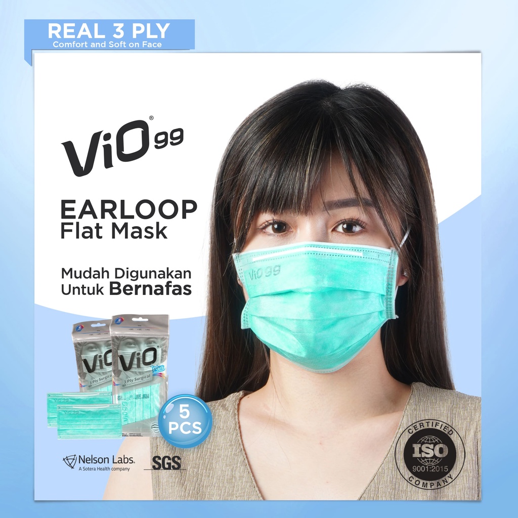 Jual Vio Mask '5S 3 Ply Earloop Green Masker Medis bfe, vfe dan pfe 99% | Shopee Indonesia