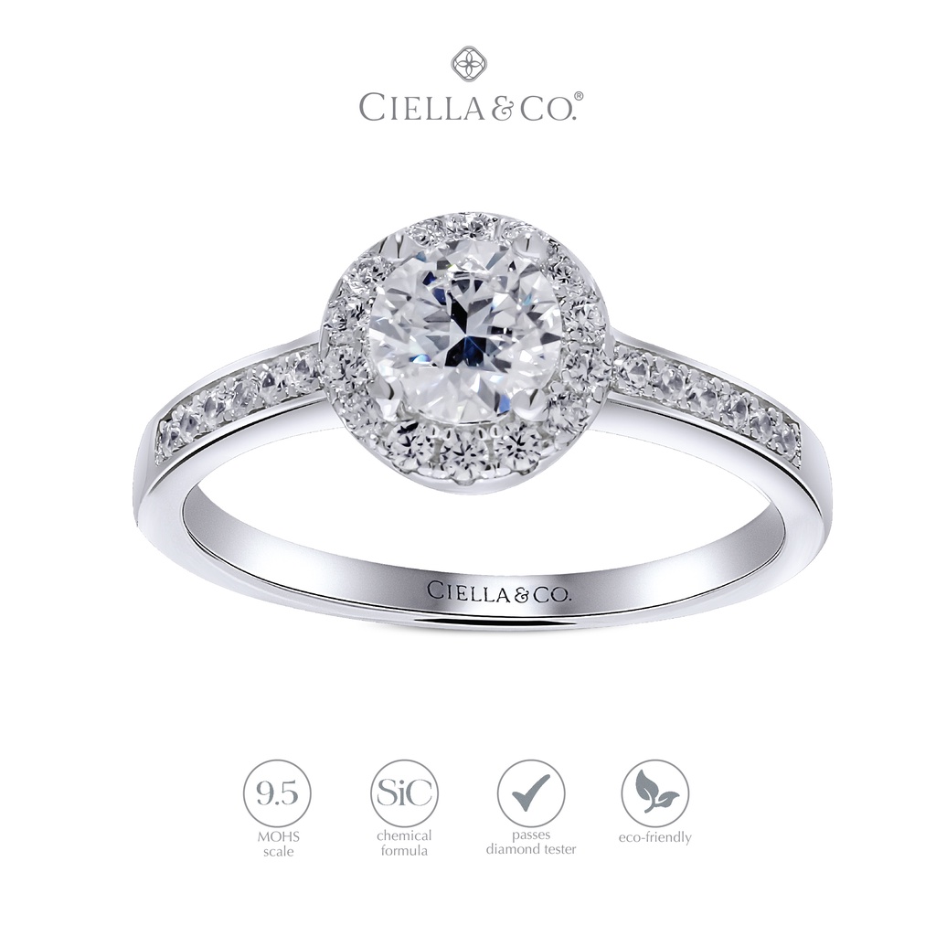 Jual Ciella & Co - Luna Halo Solitaire Ring Cincin Moissanite Wanita Perhiasan Silver 925 Lapis ...