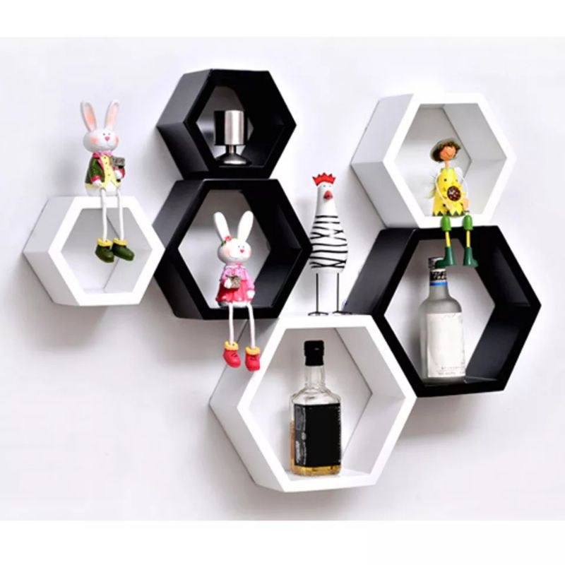 Jual Hiasan Dinding Rak Hexagonal Set 3 Hiasan Dinding Kayu Kayu
