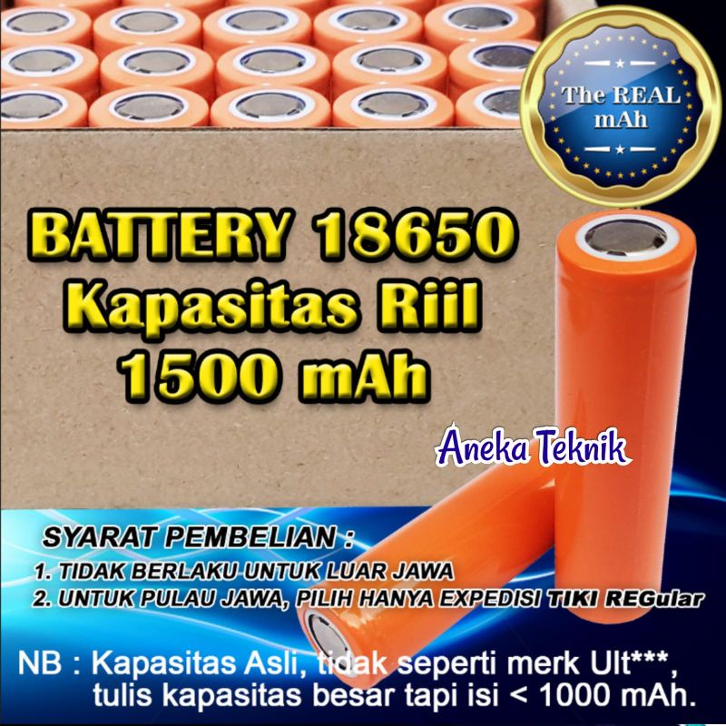 Jual Baterai / Batre / Battery 18650 Kapasitas Riil 1500 mAh | Shopee ...