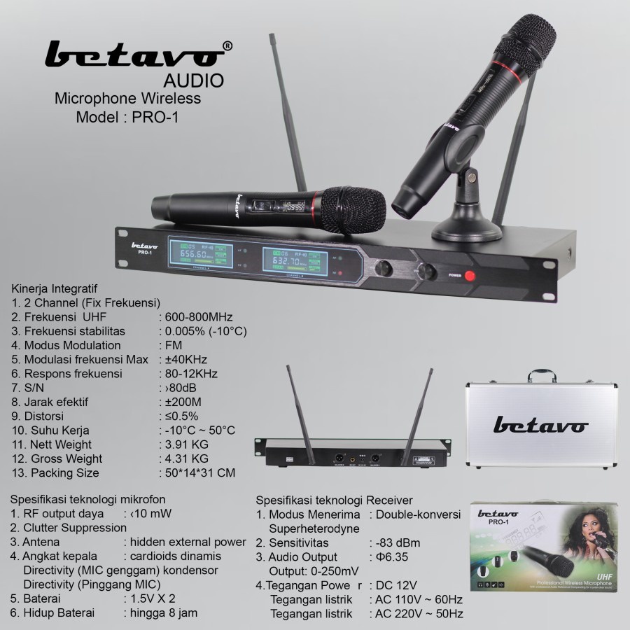 Jual Mic wireless profesional betavo PRO 1 / Mic wireless / mic tanpa ...