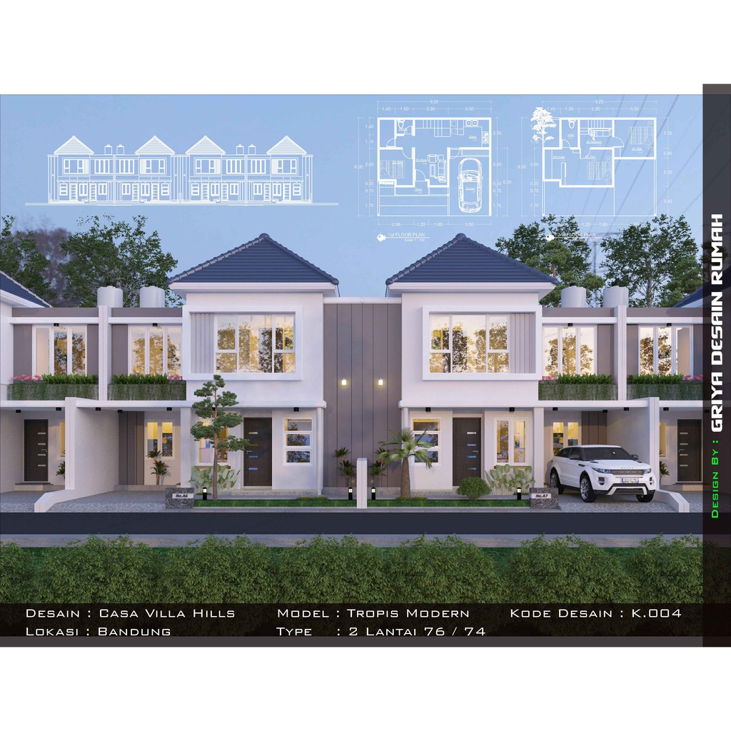 Jual Desain rumah minimalis 2 lantai type 76 lebar 9 meter | Shopee ...