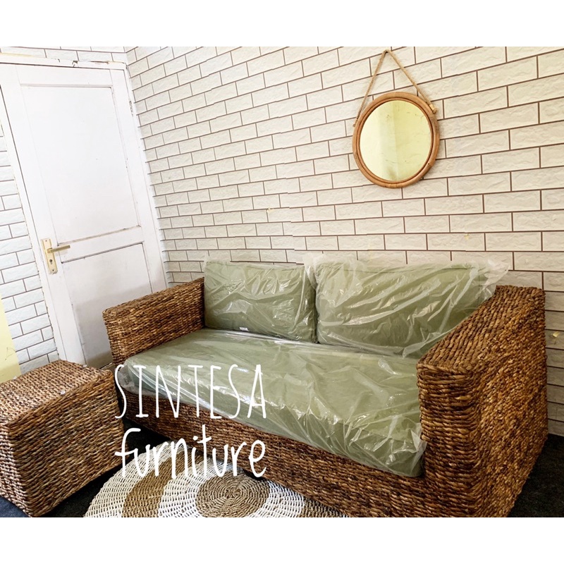 Jual (BONUS MEJA SUDUT) Sofa 3 seater rotan banana aesthetic murah lucu ...