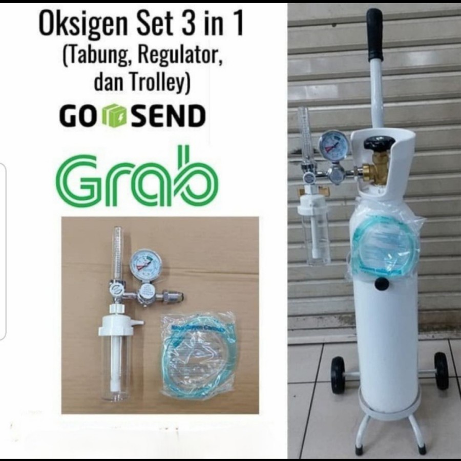 Jual Tabung O2 1m3 Komplit Isi+Regulator+Troley/Tabung Oksigen (GOJEK&GRAB) | Shopee Indonesia
