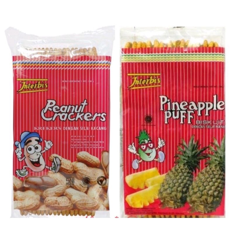 Jual Interbis Peanut Crackers Kacang/ Pineapple Puff Biskuit Nanas ...