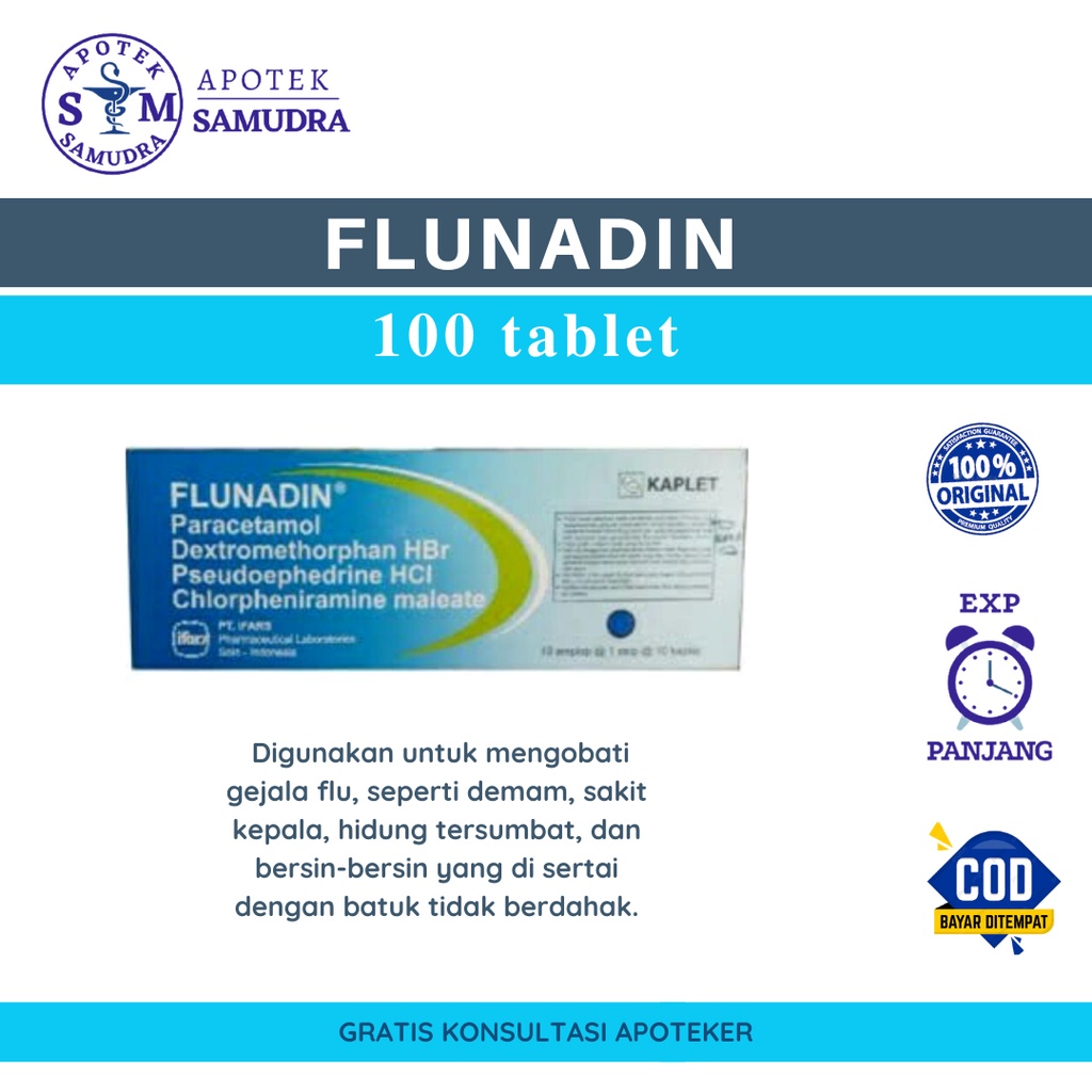 Jual FLUNADIN Kaplet - BOX isi 100 Kaplet (Untuk Mengobati Flu disertai ...