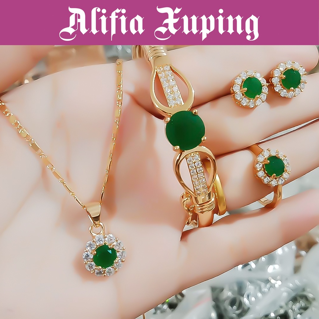 Jual Set Perhiasan Xuping Acay Permata Full Hijau Mewah Lapis Emas 24K | Shopee Indonesia